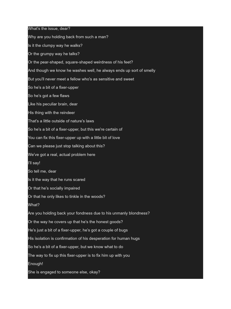 Fixer Upper Lyrics from Frozen Jr. | PDF
