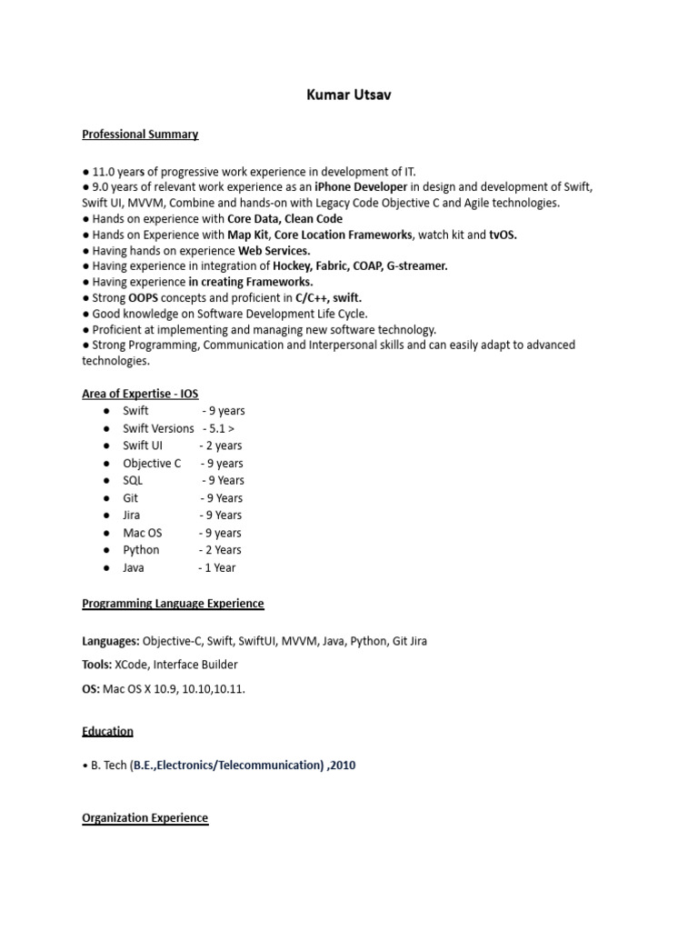 UtsavKumar - IOS Developer - Artech | PDF | Xcode | Objective C