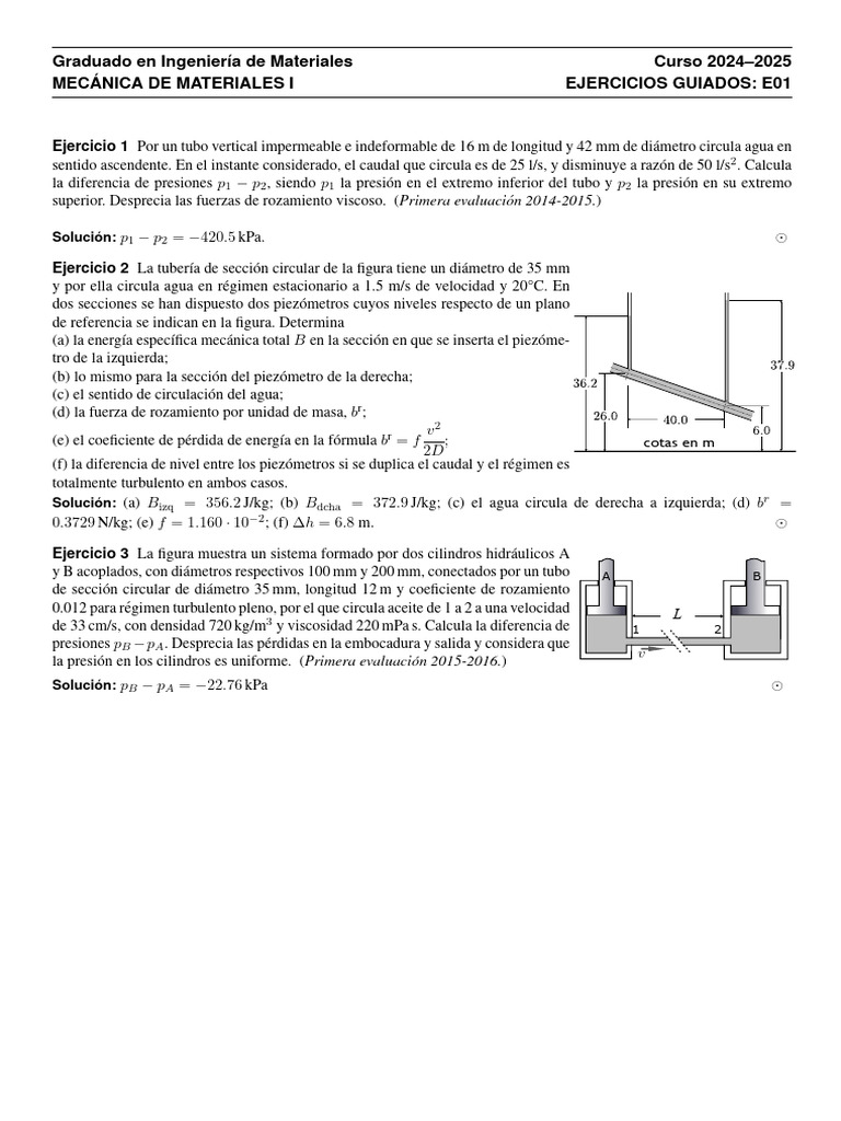 Graduado en Ingenier Ia de Materiales Curso 2024-2025 Mec Anica de Materiales I Ejercicios ...