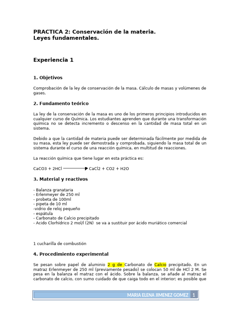 P-2 Conservacion de La Materia 2023 | PDF