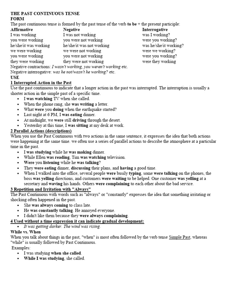 The Past Continuous Tense | PDF | Grammatical Tense | Verb