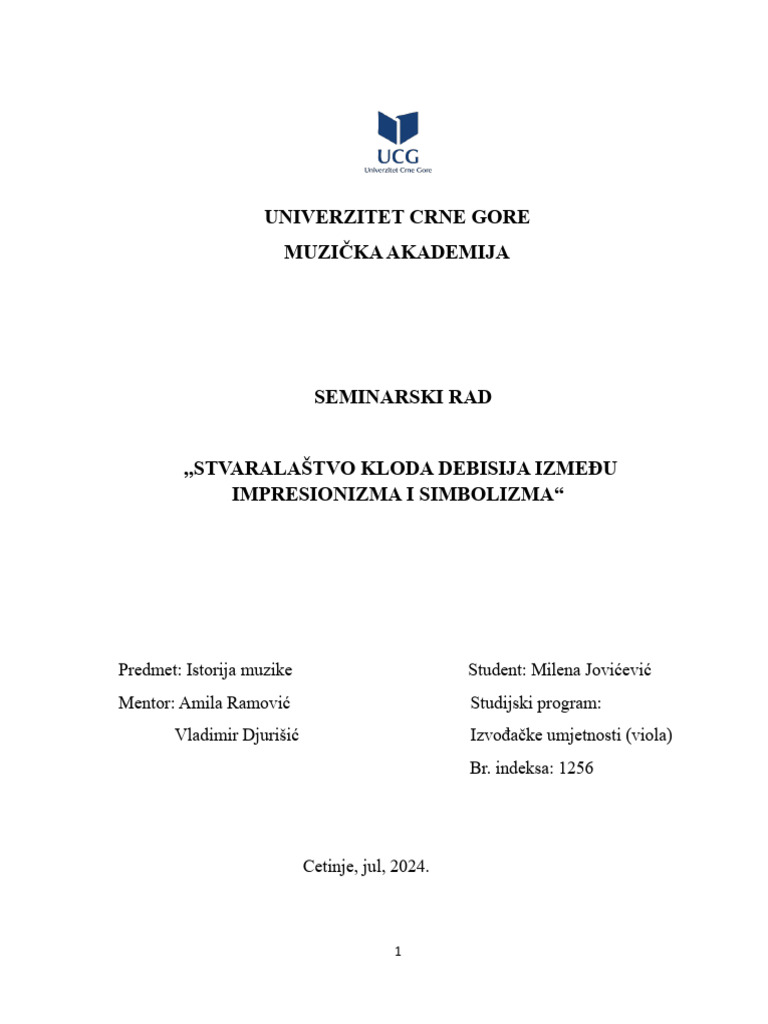 Seminarski Rad - Klod Debisi | PDF