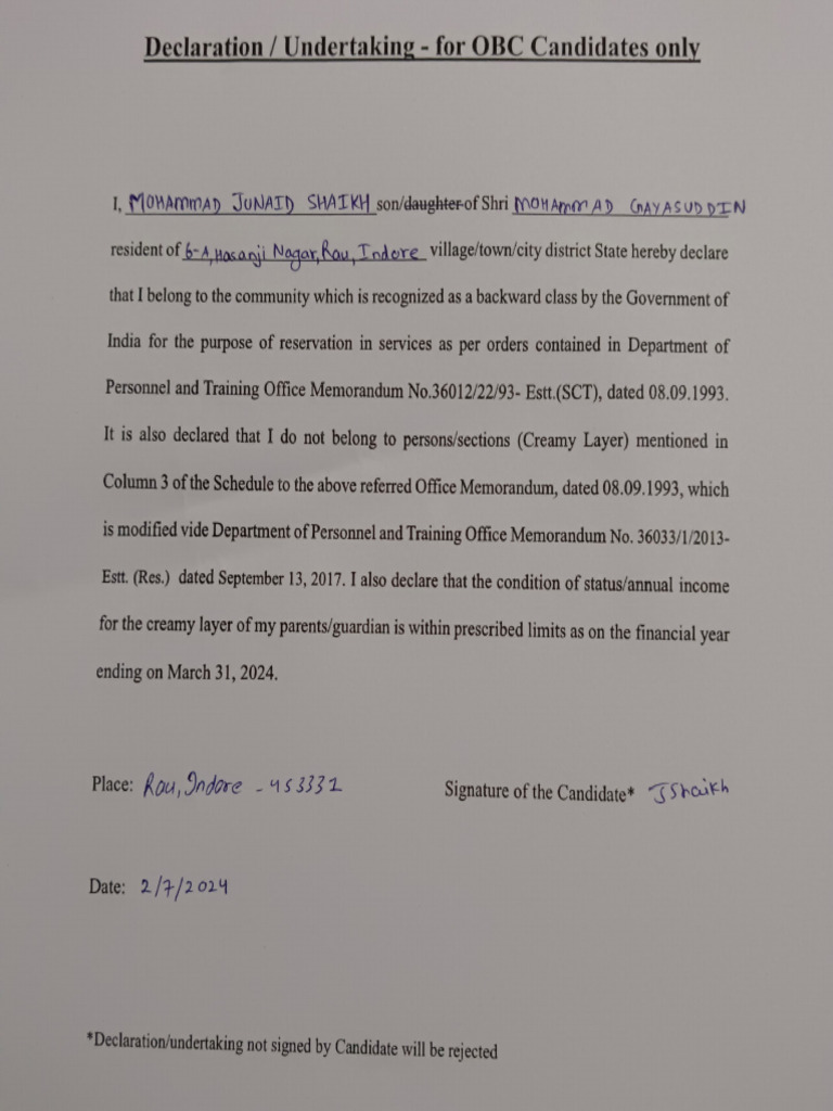 Declaration OBC Only 240702 | PDF