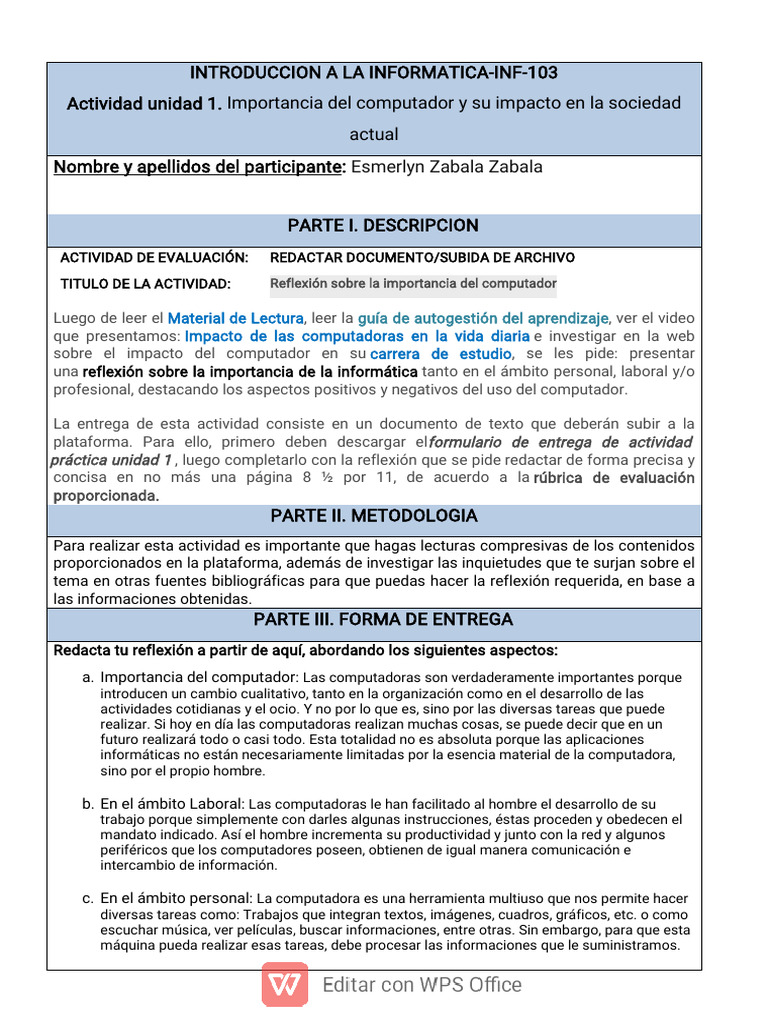 Esmerlyn Zabala Zabala Practica #1 | PDF | Computers | Technology & Engineering