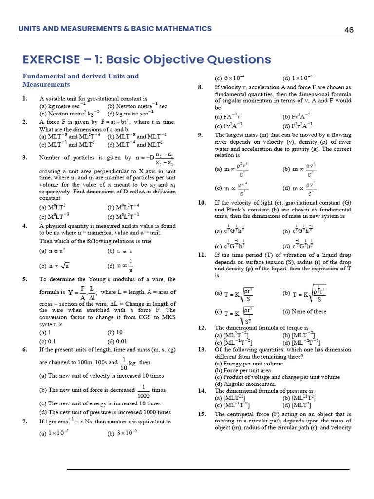 Class - 11 Vedantu Physics Chp-1 Objective Questions With Solutions | PDF