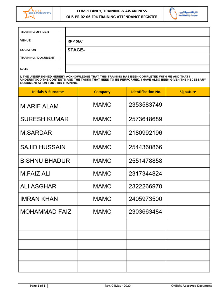 06-F04 Training Attendance Register | PDF