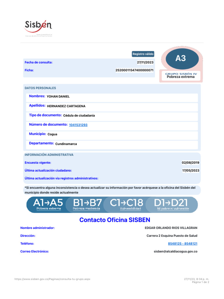 Consulta Tu Grupo Sisbén | PDF