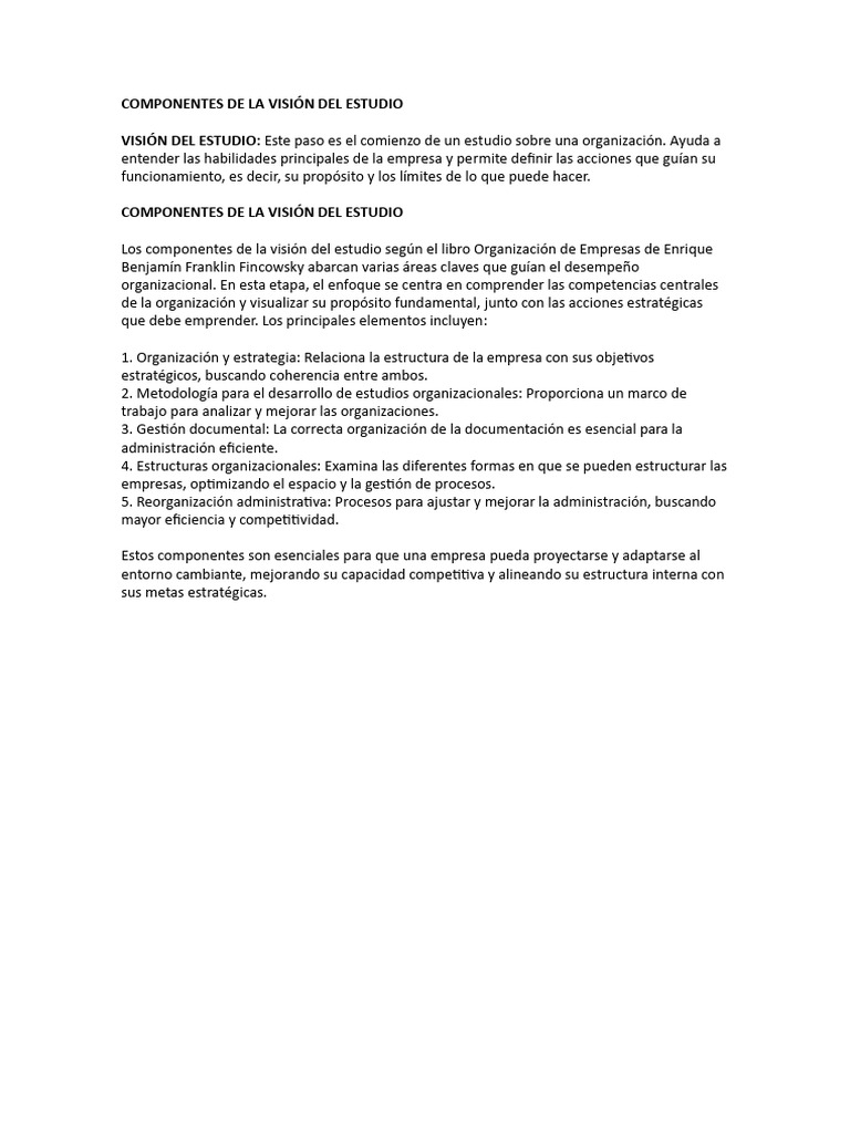 COMPONENTES DE LA VISIÓN DEL ESTUDIO | PDF