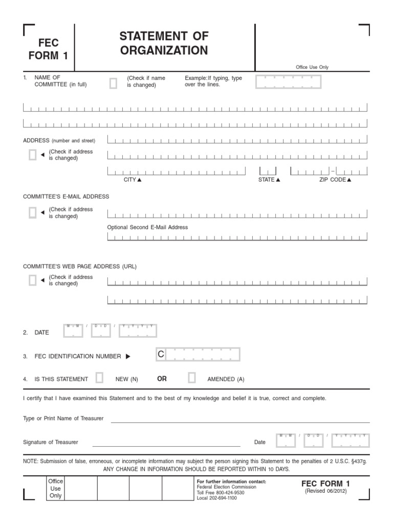 Statement of Organization: FEC Form 1 | PDF