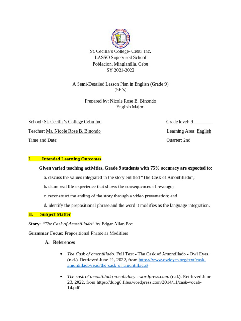 ELT8Lesson Plan (Teaching Prose) | PDF