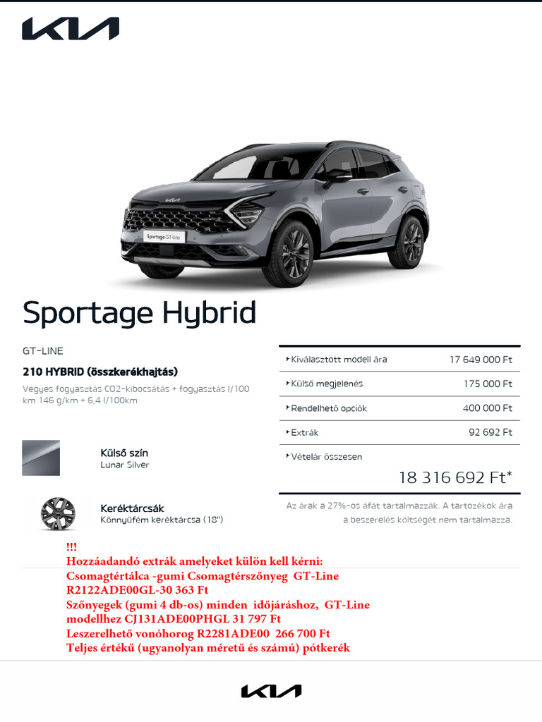 Kia-Configurator-Sportage - Hybrid-GT-LINE-20240715 - Sima Hybrid | PDF