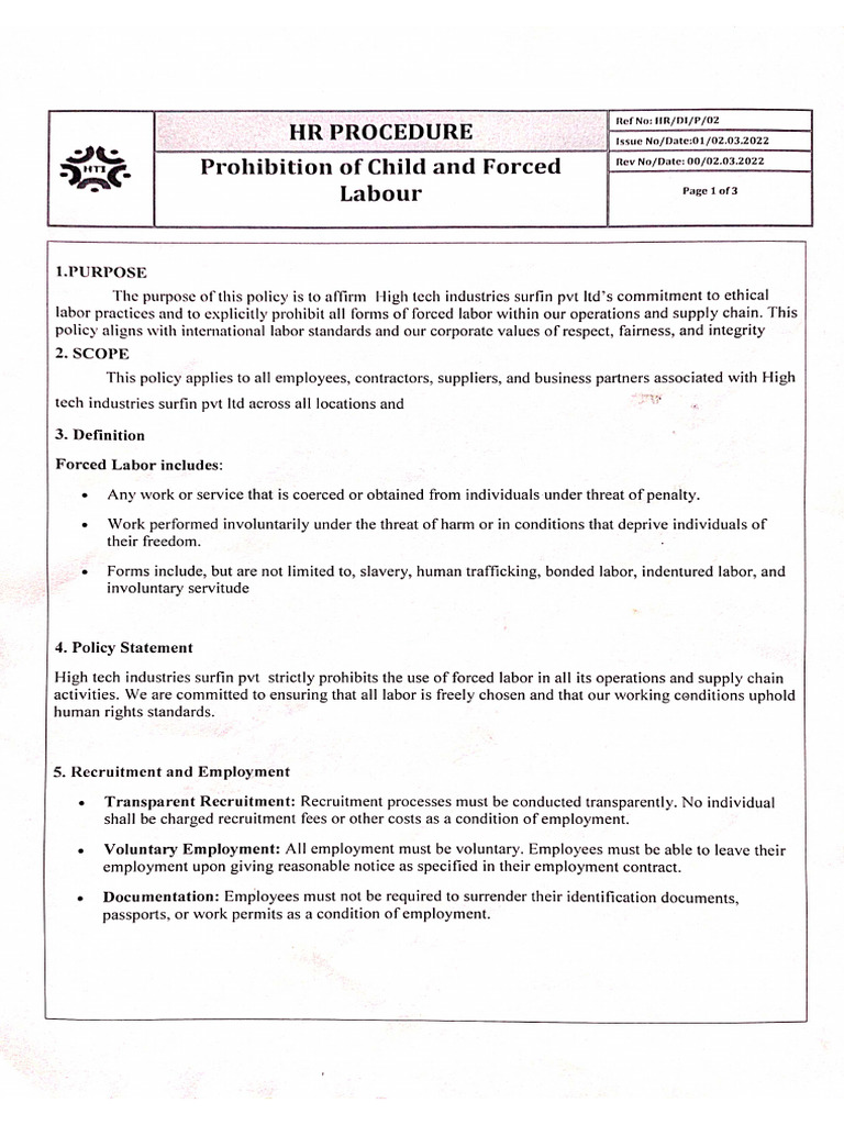 Prohibition of Child and Forced Labour | PDF