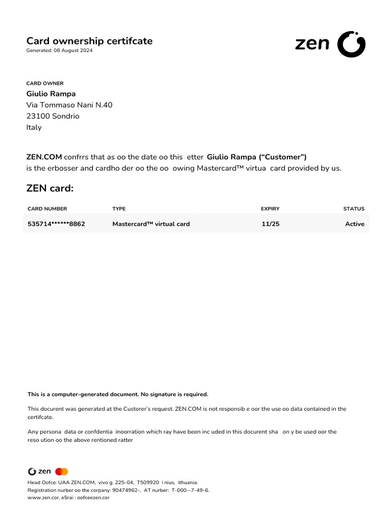 Card Certificate | PDF