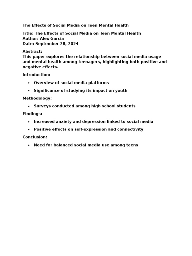 The Effect of Social Media On Teen Mental Health | PDF