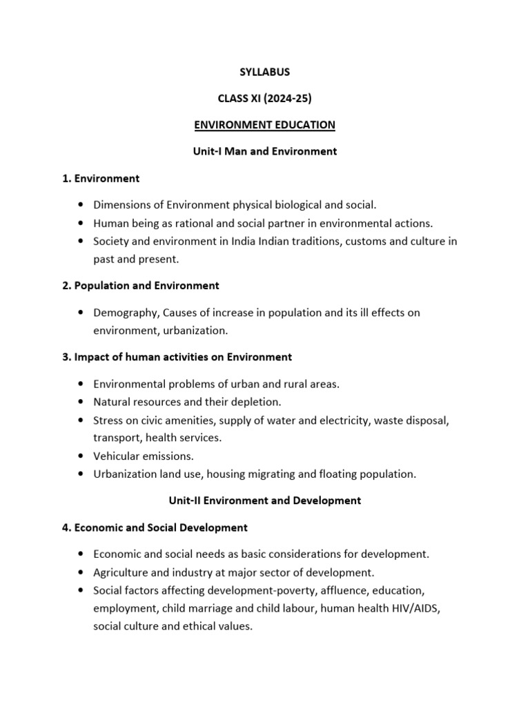 11th EVS Syllabus (2024-25) | PDF