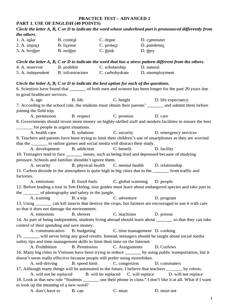 Practice Test - Advanced 2 | PDF