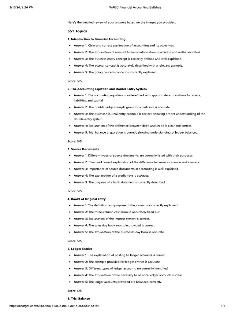 WAEC Financial Accounting Syllabus SS2 LAST 2 | PDF