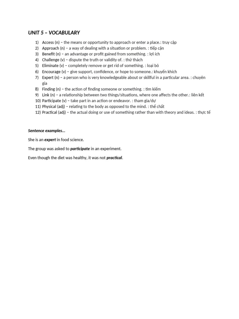 UNIT 5 - Vocab | PDF
