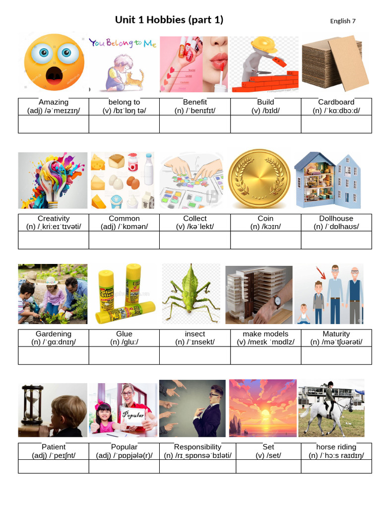 Unit 1 Hobbies english 7 part 1 - Copy | PDF