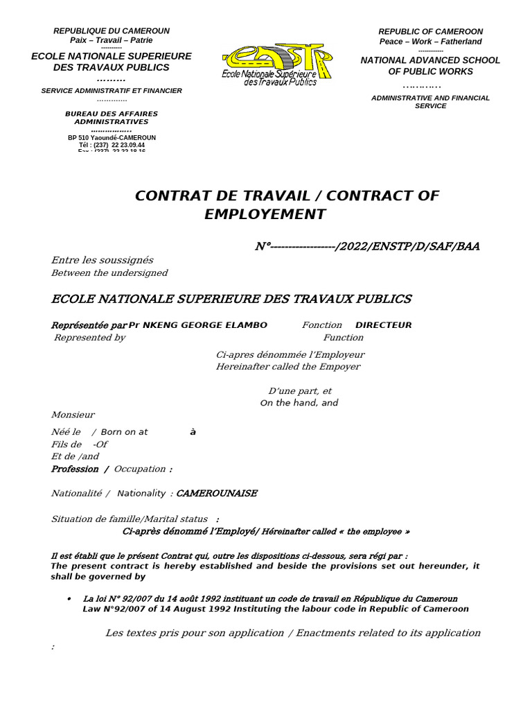 Contrat de Travail - .... | PDF