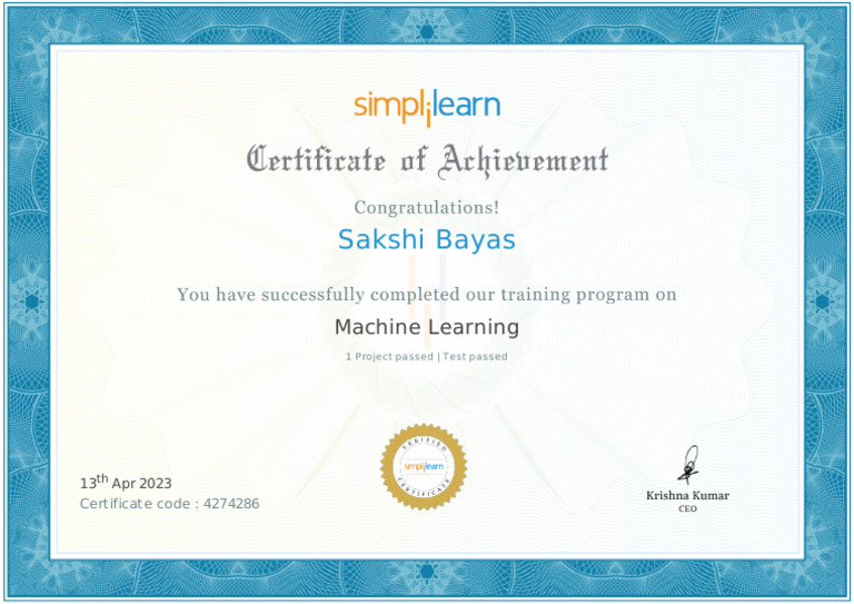 Machine Learning Certificate | PDF