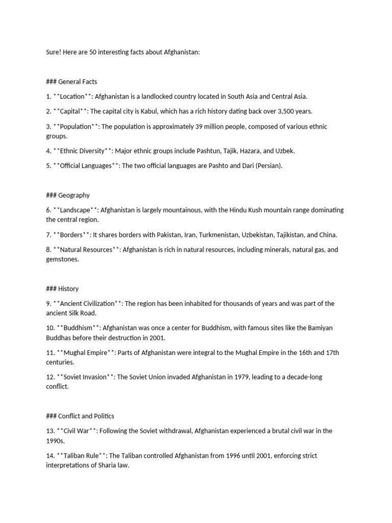 50 Facts About Afghanistan Countries | PDF