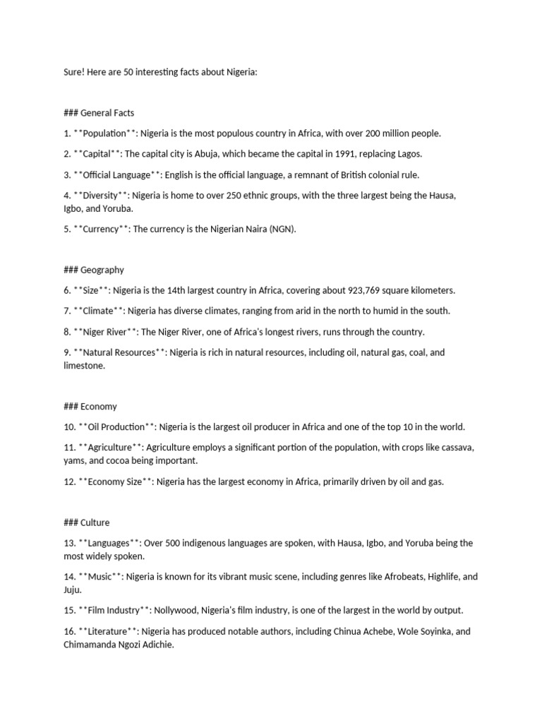 50 Facts About Nigeria Countries | PDF