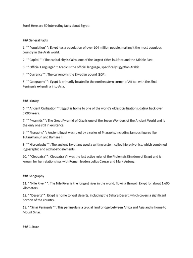 50 Facts About Egypt Countries | PDF