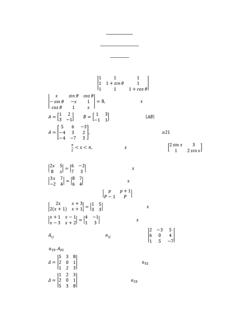 Determinants Work Sheet Pdf