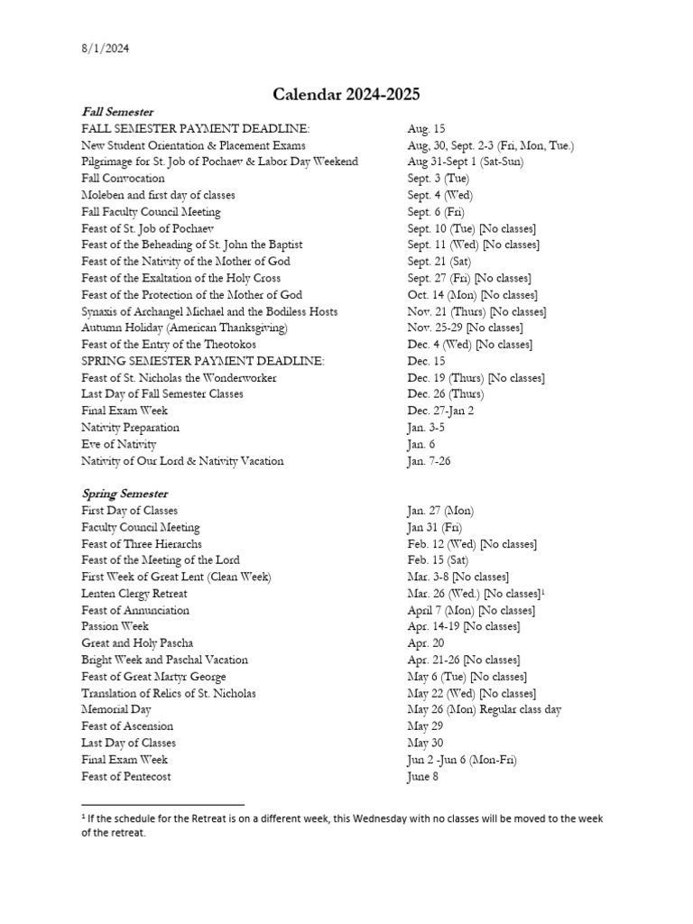 HTOS Academic Calendar 2024 2025 | PDF