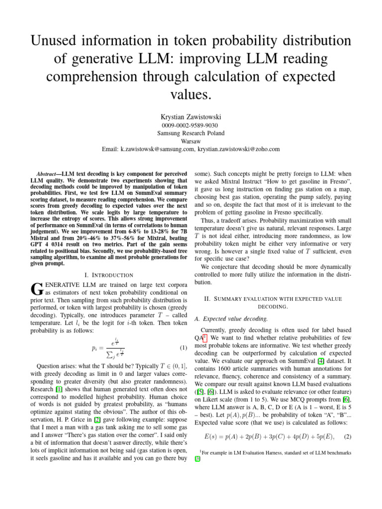 Unused Information in Token Probability Distribution of Generative LLM - Improving LLM Reading ...