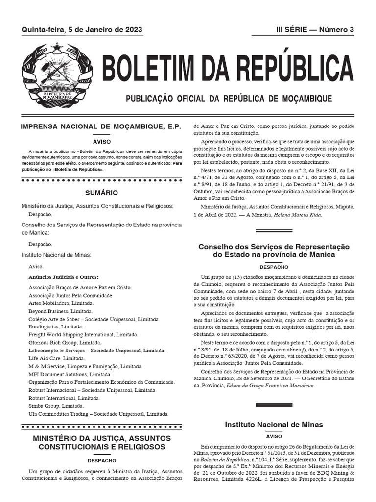 Reconhecimento de Associações em Moçambique | PDF