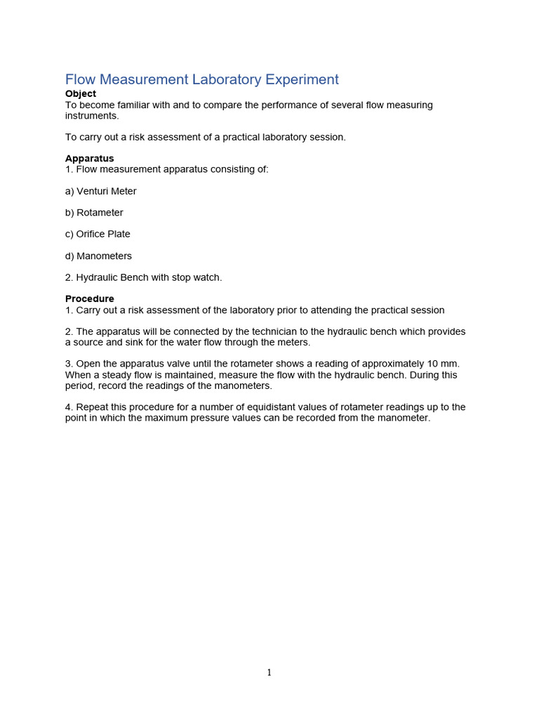 Flow Measurement Laboratory Experiment Handbook | PDF