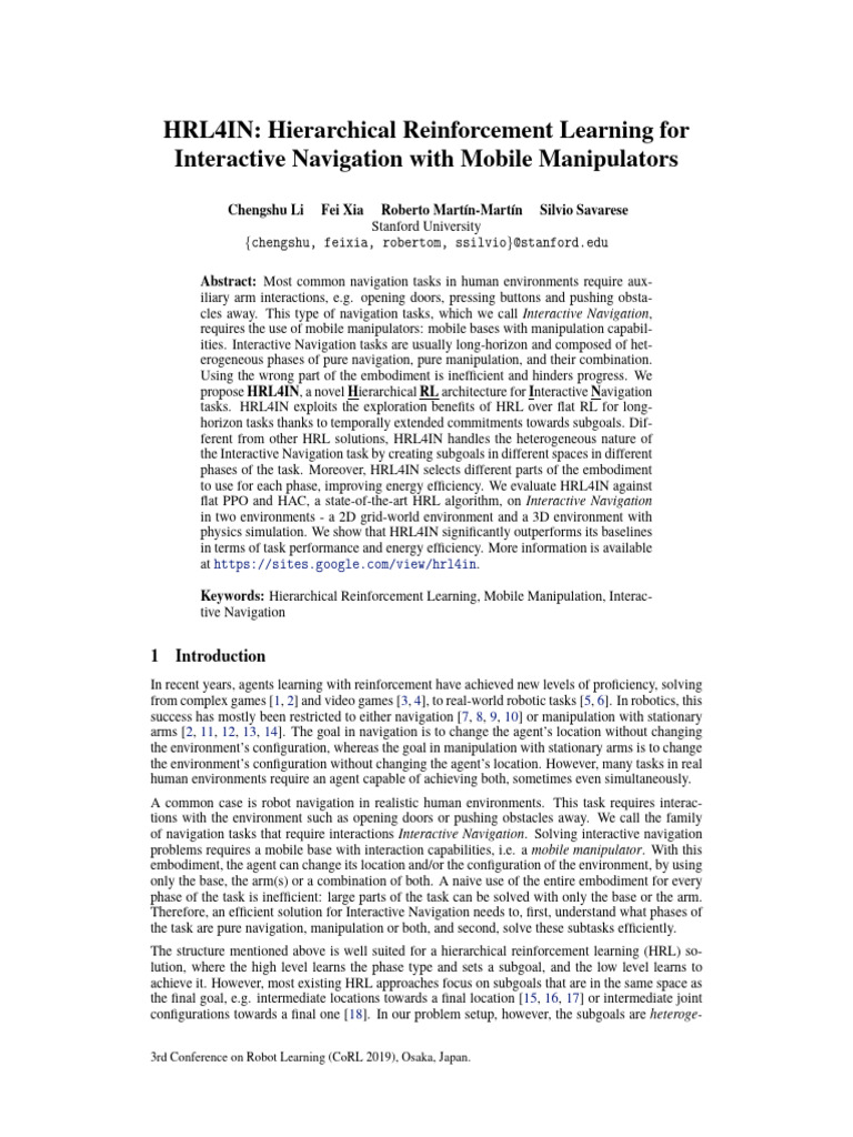 HRL4IN: Hierarchical Reinforcement Learning For Interactive Navigation With Mobile Manipulators ...