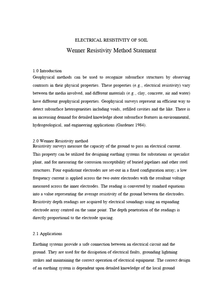 Electrical Resistivity Method Statements | PDF