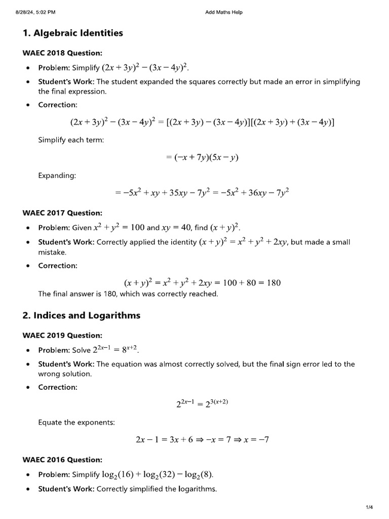 Add Maths 1-6 Score Correction | PDF