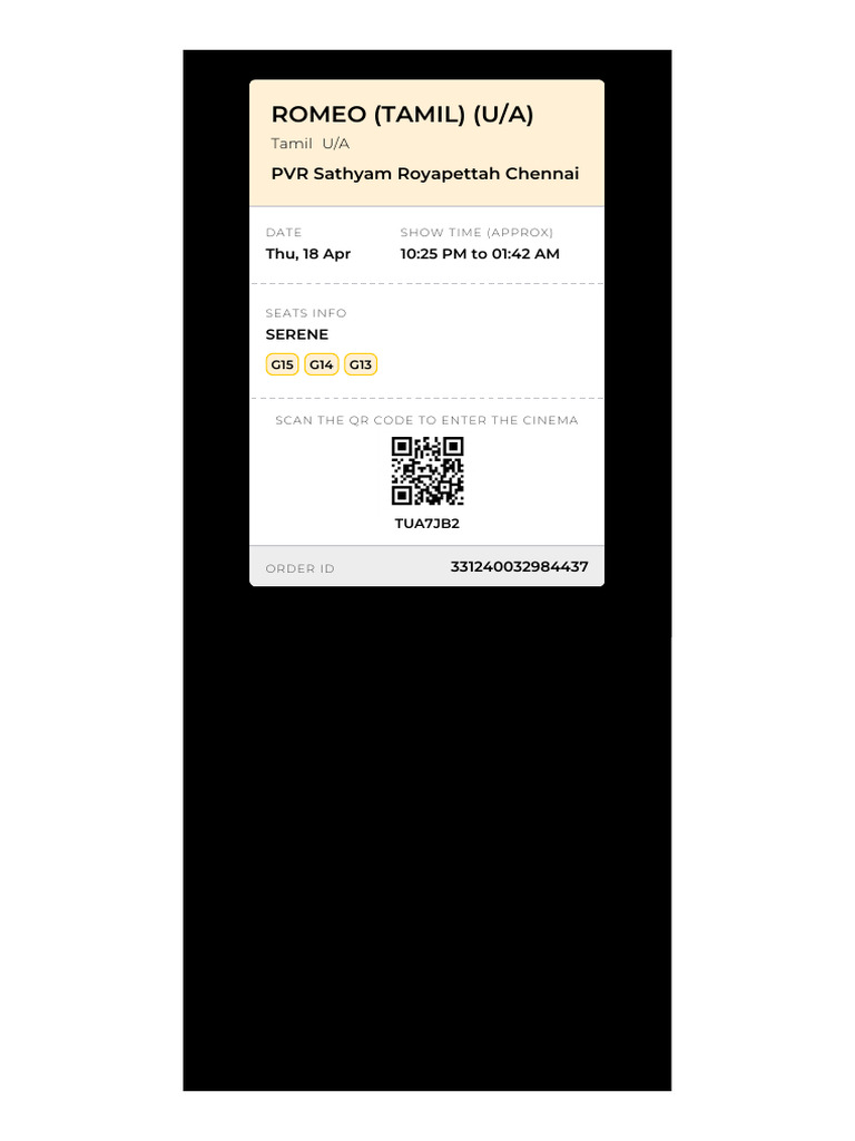 Romeo (Tamil) (U/A) : PVR Sathyam Royapettah Chennai | PDF