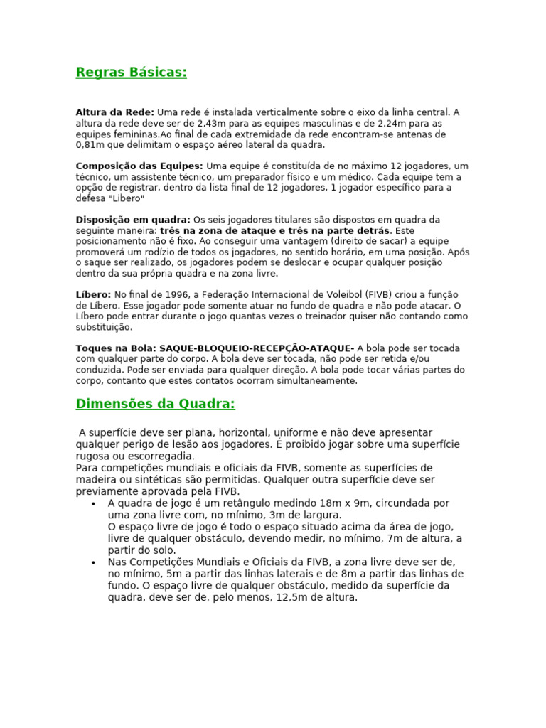 Regras Básicas Volei | PDF