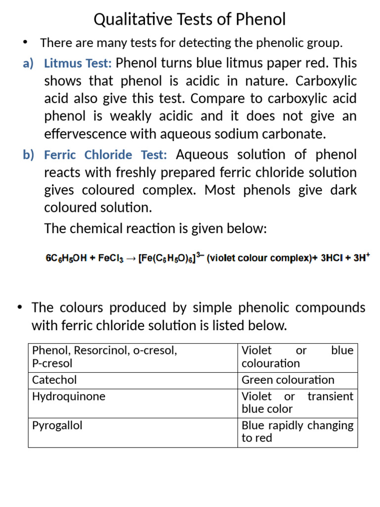 Qualitative Tests of Phenol | PDF | Chemical Reactions | Acid