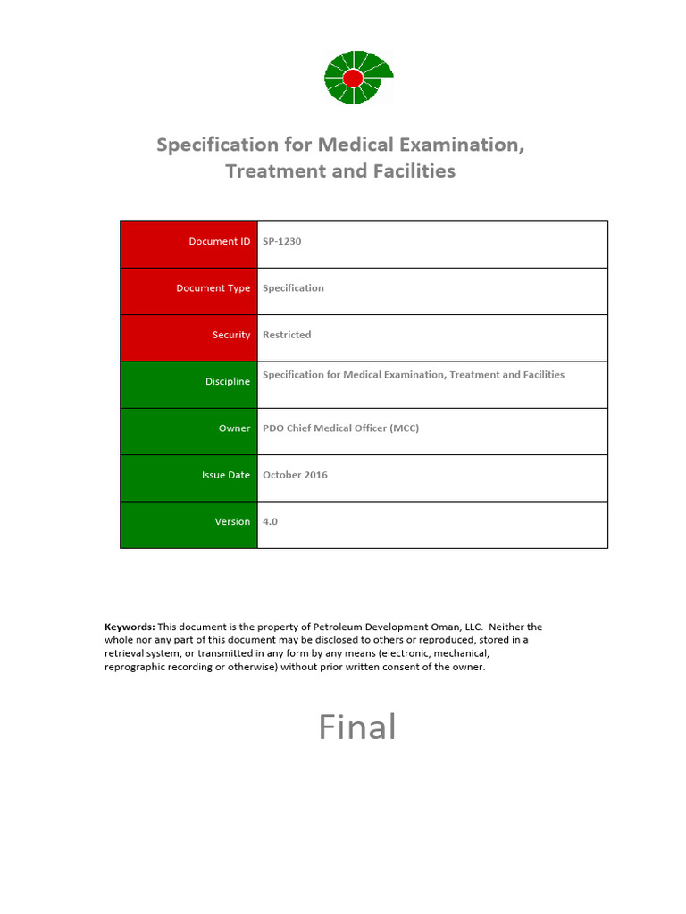 SP-1230 - Specification For Medical Examination Treatment and ...