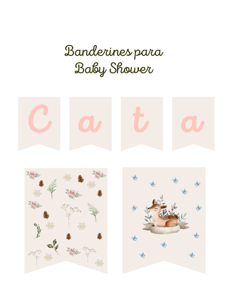 Documento A4 Banderines para Baby Shower Delicado Floral Beige y Rosa | PDF