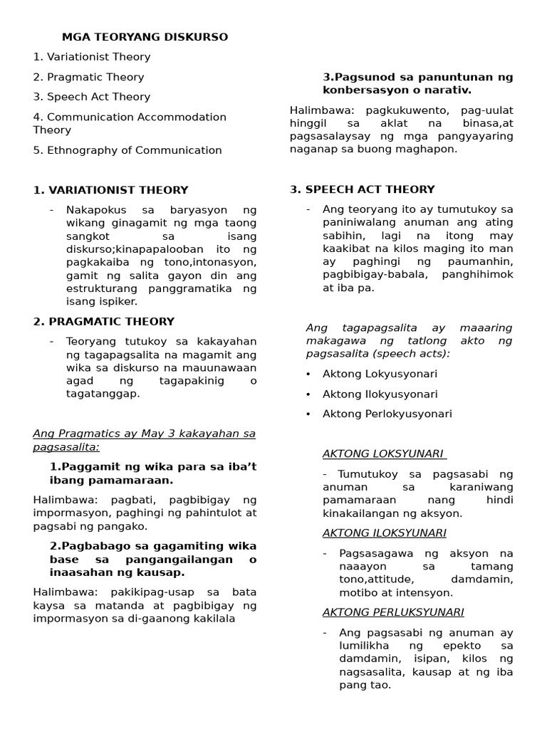 Mga Teoryang Diskurso | PDF