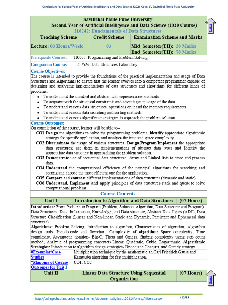 Fds - Syllabus-2 Engineering Sppu | PDF | Matrix (Mathematics) | Computers