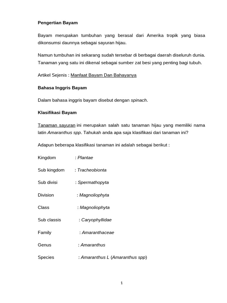 Pengertian Bayam | PDF