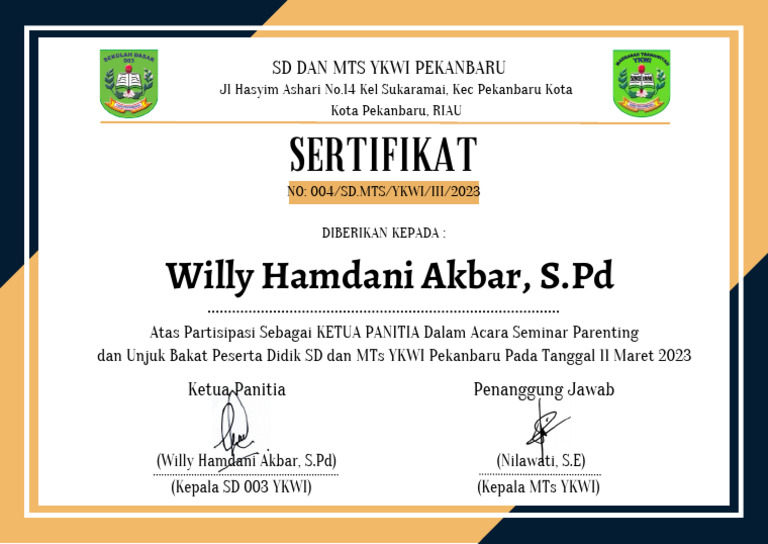 Sertifikat Ketua Panitia Willy | PDF