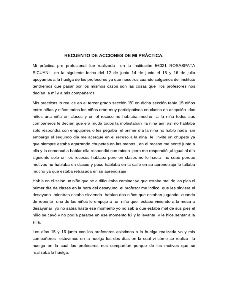 Recuento de Acciones de Mi Práctica | PDF