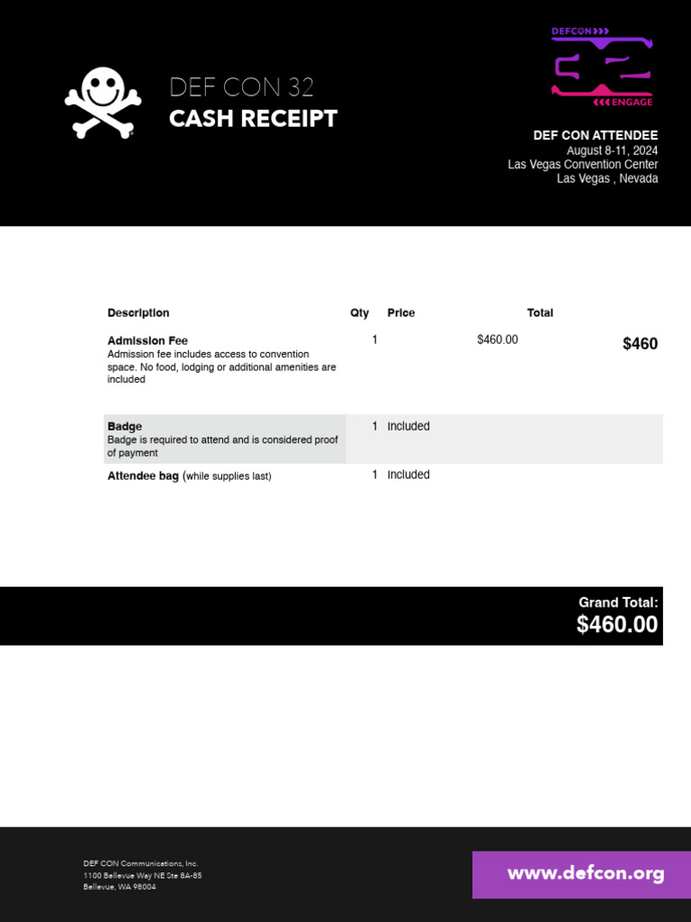 DEF CON 32 Receipt | PDF