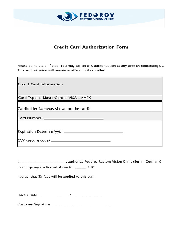Credit Card Authorization Form 2019 | PDF | Business | Finance & Money ...
