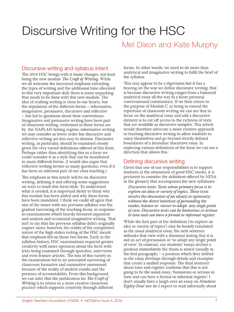 Discursive Writing For The HSC | PDF