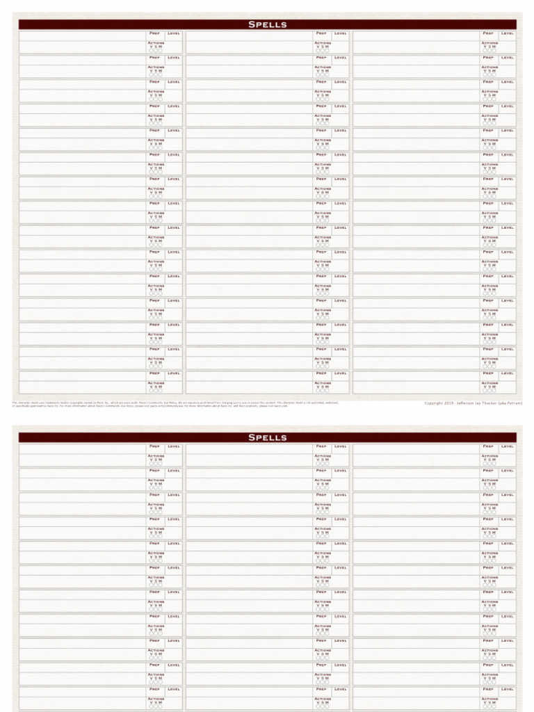 Spells Sheet Extra Spells | PDF